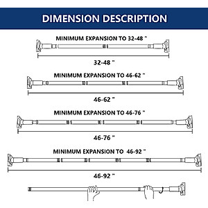 1 Inch Shower Curtain Rod 46-76 Inches, Double Adjustable Black Shower Curtain Rods Stainless Steel, Spring Tension Curtain Rod with Holder, Anti-Slip Waterproof for Bathroom window