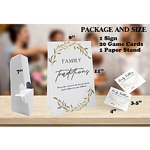 Golden Leaves Theme Favorite Family Traditions Baby Shower Games Set(1 Sign and 20 Cards), Games for Baby Shower, Wedding Shower, Bridal Shower, Game Night, Gender Reveal, Family Day Decorations 21