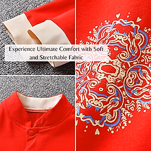 Coco Dolphin Baby Red Outfit 1 Month 100 Days Newborn Infant Boy Girl Bodysuit Chinese New Year Lunar Tang Suit (Size 66)