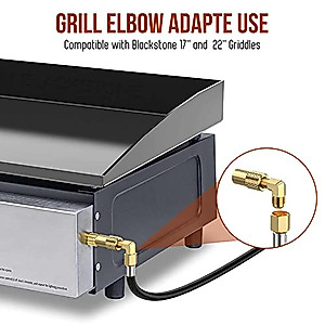 7 FT RV Propane Quick Connect Hose to Grill, BBQ Quick Release LP Gas Line for Camp Chef Stove, Pit Boss Burner-1/4 Male Plug x 3/8 Female Flare-with Elbow Adapter for Blackstone 17"22"28''36''Griddle