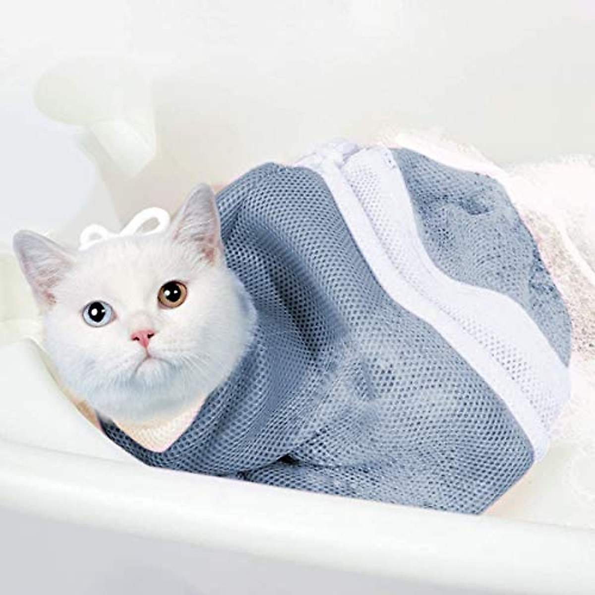 Cat Bathing Bag, Adjustable Breathable Anti-bite & Anti-Scratch Cat Shower Mesh Grooming Bag for Pet Dogs & Cats, Grey, (G123)