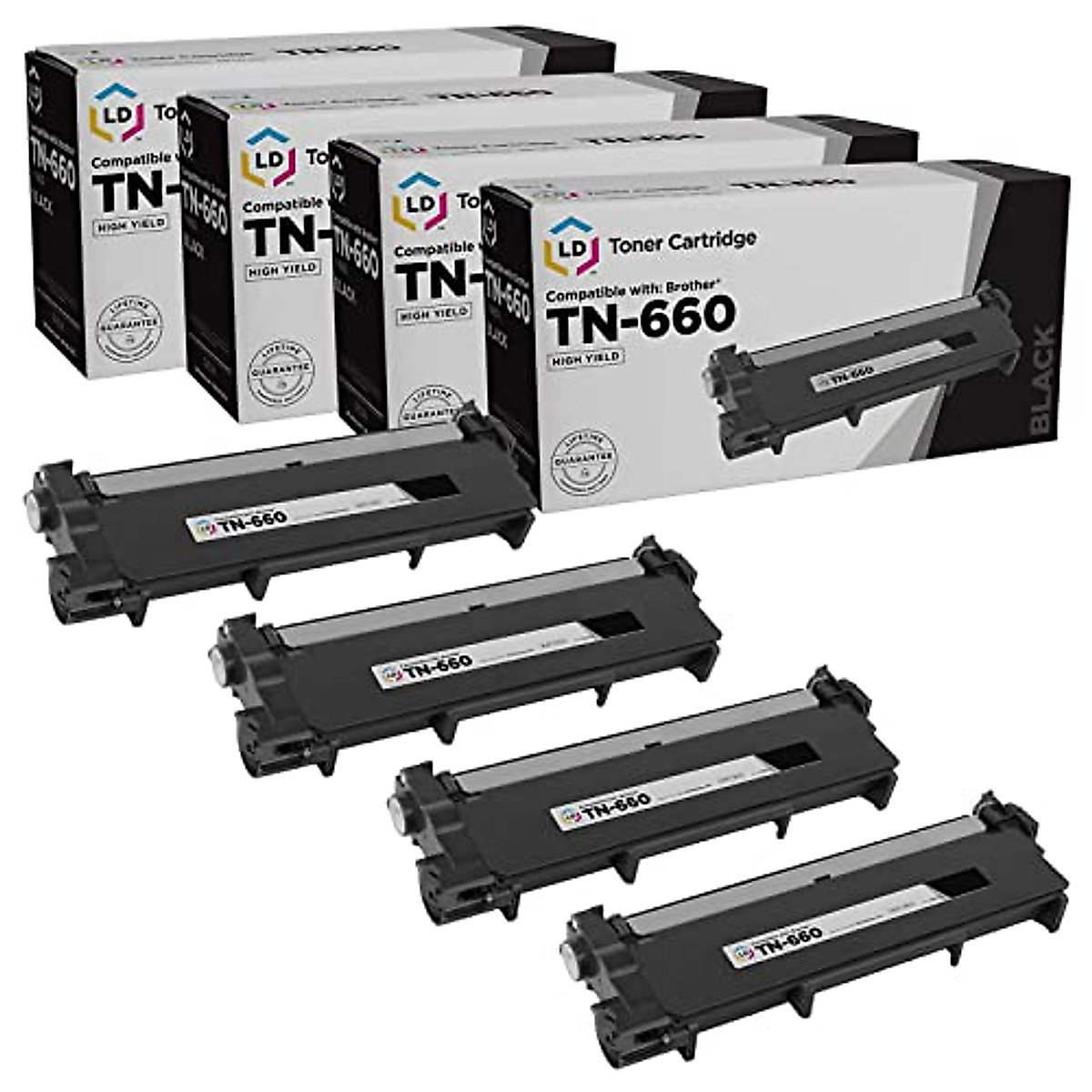 LD Compatible Toner Cartridge Replacement for Brother TN660 TN-660 TN 660 TN630 High Yield use in HL-L2380DW HL-L2300D DCP-L2540DW L2540DW MFC-L2700DW MFC-L2685DW MFCL2700DW (Black, 4-Pack)