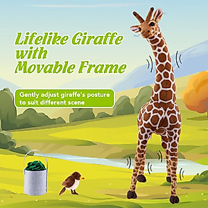 BRINJOY Giant Giraffe Stuffed Animal Set, 47 Inch Large Plush Giraffe Toy with Bird&Basket&Leaves&Card, Big Lifelike Standing Giraffe for Girls Boys