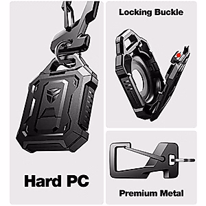 Dexnor Full-Body Shockproof Case for AirTag, Anti-Lost Protective Cover Airtag Holder Keychain with Key Ring & Carabiner for Keys, Luggage, Dog Cat Collar, Protector for Apple Air Tag (Black)