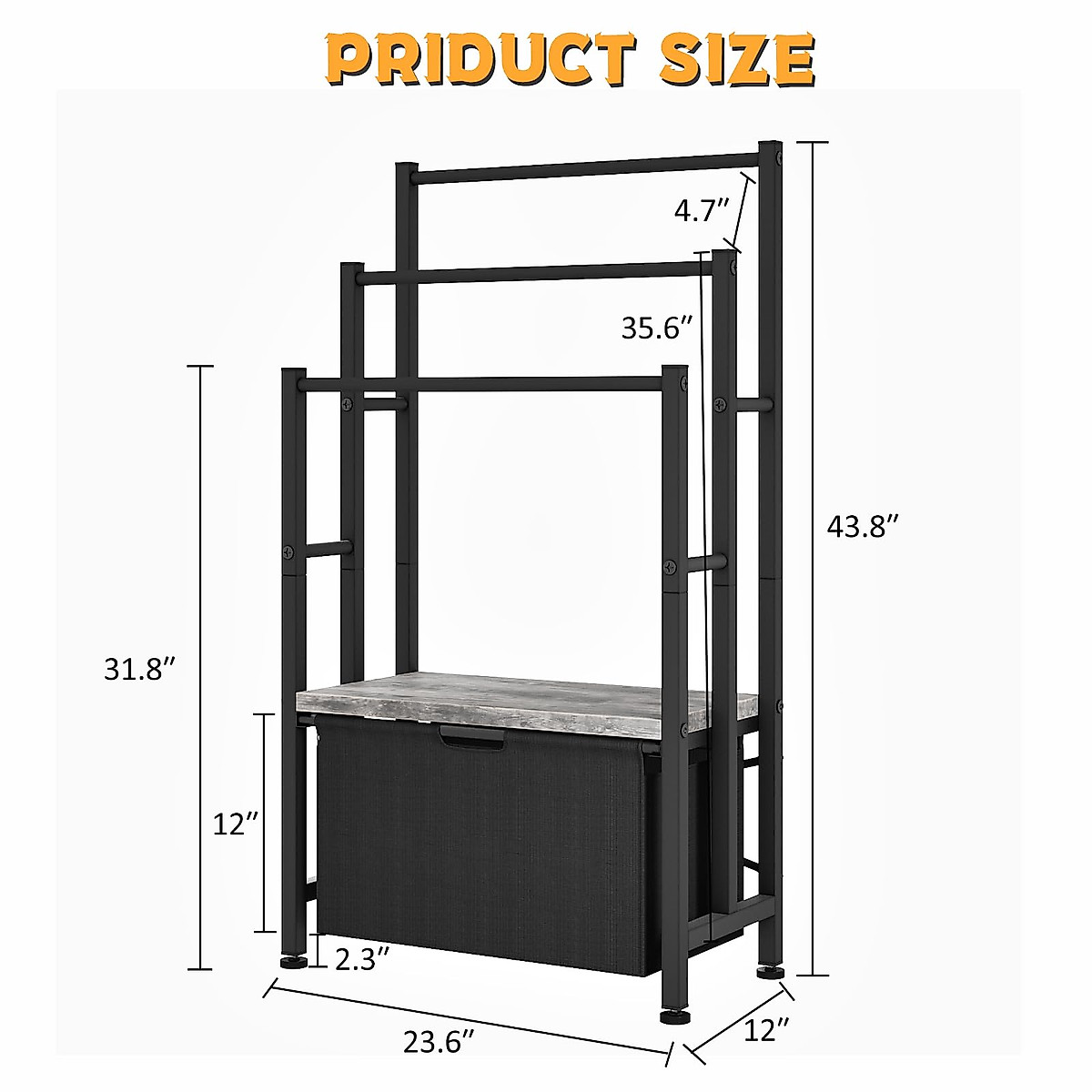 Rufokisa Freestanding Towel Rack with Drawer, 3 Tiers Standing Towel Racks for Bathroom, 23.6" L x 11.8" W x 43.3" H, Blanket Holder with Shelf, Upgrade Steady Design, Grey