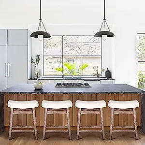 Sophia & William White Bar Stools Set of 2, Counter Height Modern Bar Stools with Linen Fabric Seat & Solid Wood Legs, 24 inch Bar Chairs