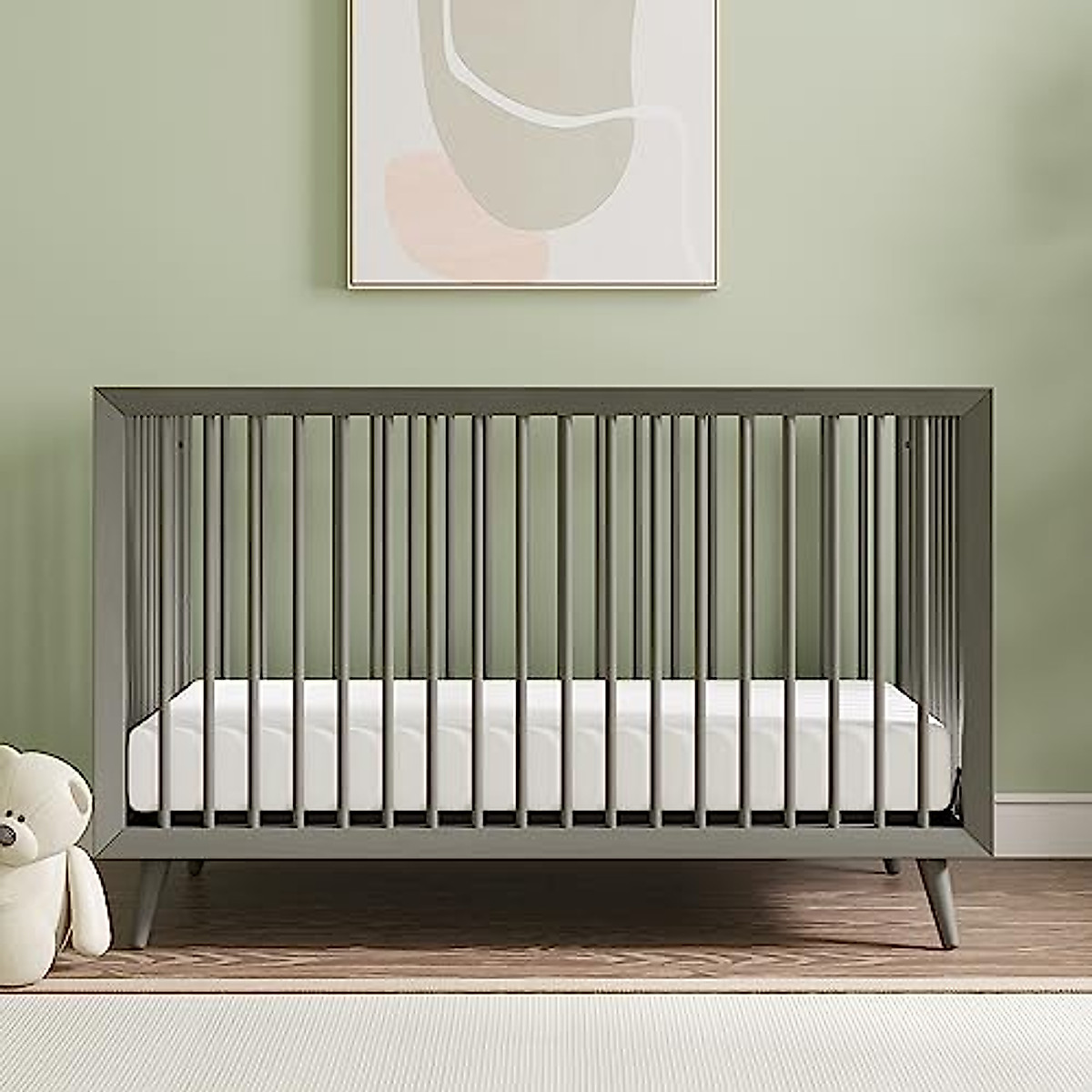 Child Craft Cranbrook 4 in 1 Convertible Crib, Mid Century Modern Baby Crib Converts to Day Bed, Toddler Bed and Full Size Bed, 3 Adjustable Mattress Positions