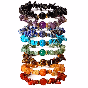 MILAKOO Women 7 Chakra Bracelets Crystal Healing Chip Stone Stretch Bracelets for Women Reiki Yoga Anxiety