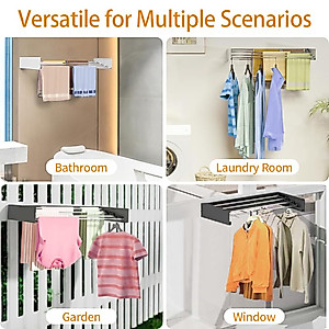 Dontinhu Laundry Drying Racks 2 Pack Collapsible, Wall Mounted Retractable Clothes Drying Rack, 45lbs Capacity, 8 Linear Ft,4 Metal Rods, with Wall Template (White2-23.6").