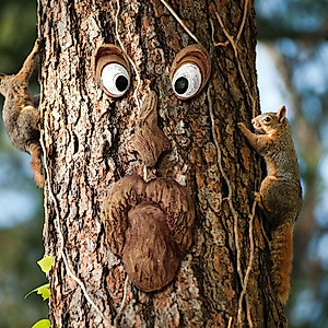 INNOLITES Tree Faces Decor Outdoor, Tree Face Statues Old Man Tree Hugger Bark Ghost Face Decoration Funny Yard Art, Tree Decor Outdoor for Halloween Easter Garden Creative Props (ABCD)