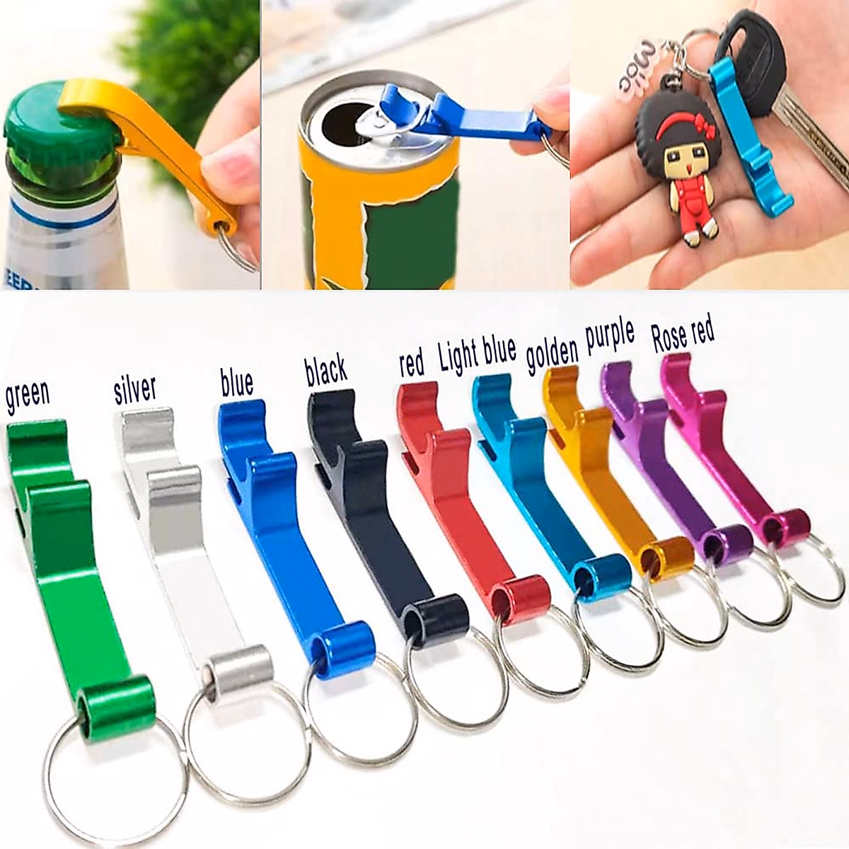 MTOMDY 200 Pieces Colored Aluminum Bottle Opener,Soda Beverage Beer Bottle Opener Keychain,Bottle Openers Aluminum Beer Bottle Opener Claw Beverage Keychain Ring for Kitchen/Wedding/Bar/Party