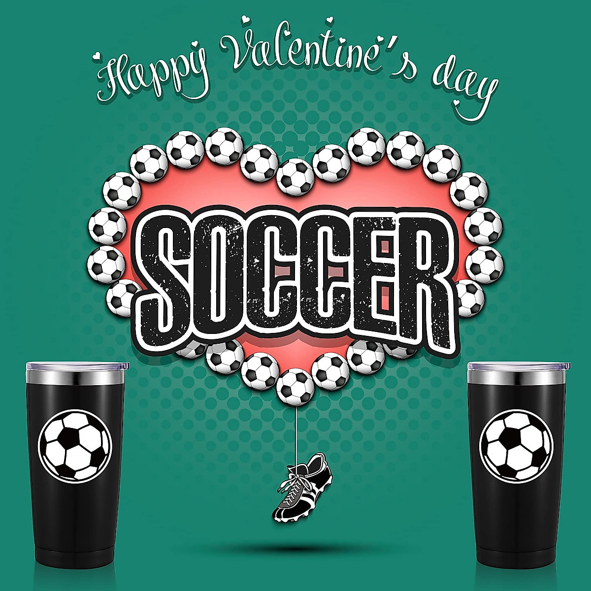 Geiserailie 2 Pieces Sport Gifts 20 oz Tumbler Cups Coffee Mug 20 oz Stainless Steel Insulated Tumbler With Straw and Lid Travel Coffee Mug Gift for Women Men Mom Gift for Sports Lover (Soccer)
