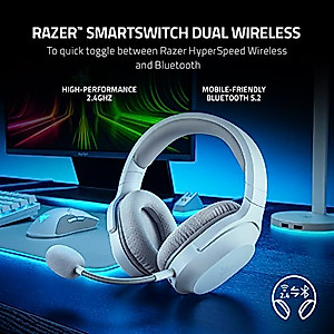 Razer Barracuda X Wireless Gaming & Mobile Headset (PC, Playstation, Switch, Android, iOS): 2022 Model - 2.4GHz Wireless + Bluetooth - Lightweight 250g - 40mm Drivers - 50 Hr Battery - Mercury White