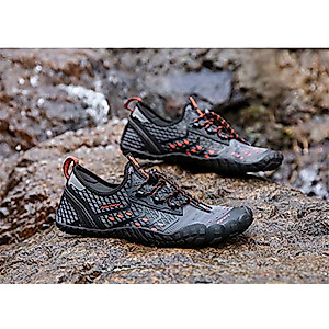 UBFEN Water Shoes Mens Womens Swimming Shoes Aqua Shoes Beach Sports Quick Dry Barefoot for Boating Fishing Diving Surfing with Drainage Driving Yoga 8.5 Women / 7 Men D Grey Orange
