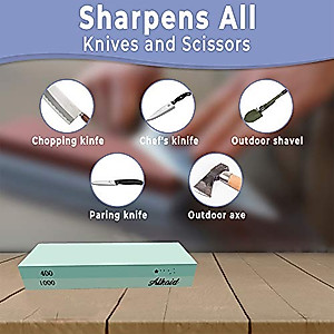 Whetstone Sharpening Stone 400/1000 Grit Kit,Whetstone Knife Sharpener Stone With Non-Slip Base,Chef Wet Stone For Knives,Blades,Waterstone Kitchen Gadgets