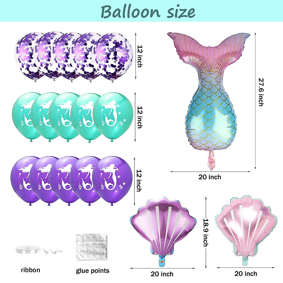 Hombae Mermaid Birthday Decorations, Mermaid Party Decorations Supplies Kit, Mermaid Cake Decorations, Mermaid Theme Birthday Decorations, Mermaid Banner Cake Topper Paper Fans with Cute Cut Outs