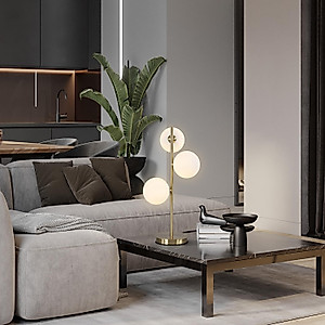 Fulesi Mid Century Globe Table Lamp Modern 3 Lights Gold Desk Lamp Contemporary White Glass Globe Reading Lamp for Bedroom Living Room Study Room (White)