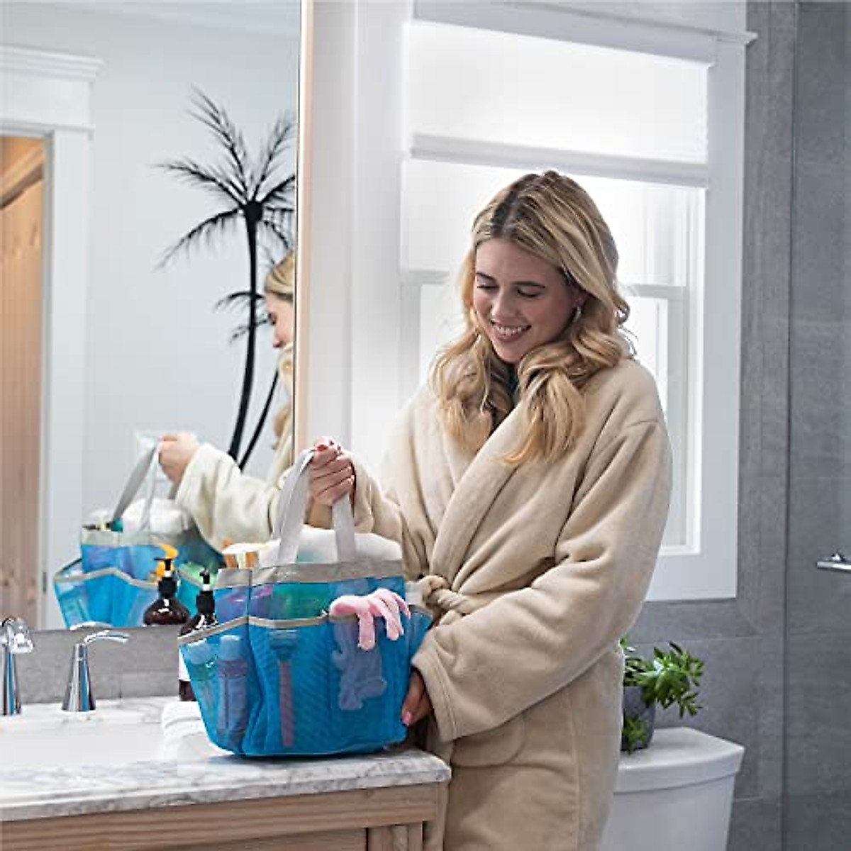7 Pocket Shower Caddy Tote, Blue - Keep your shower essentials within easy reach. Shower caddies are perfect for college dorms, gym, shower, swimming and travel. Mesh allows water to drain easily.