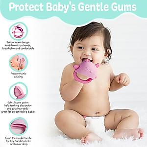 Gradient Mode Baby Teething Toy for 0-6 Months Infant Cat Buddy Never Drop, Infant Chews Toy Food Grade Soothing Relief Hand Teether Pacifiers for Breastfeeding Babies 3 Months + (Pink)