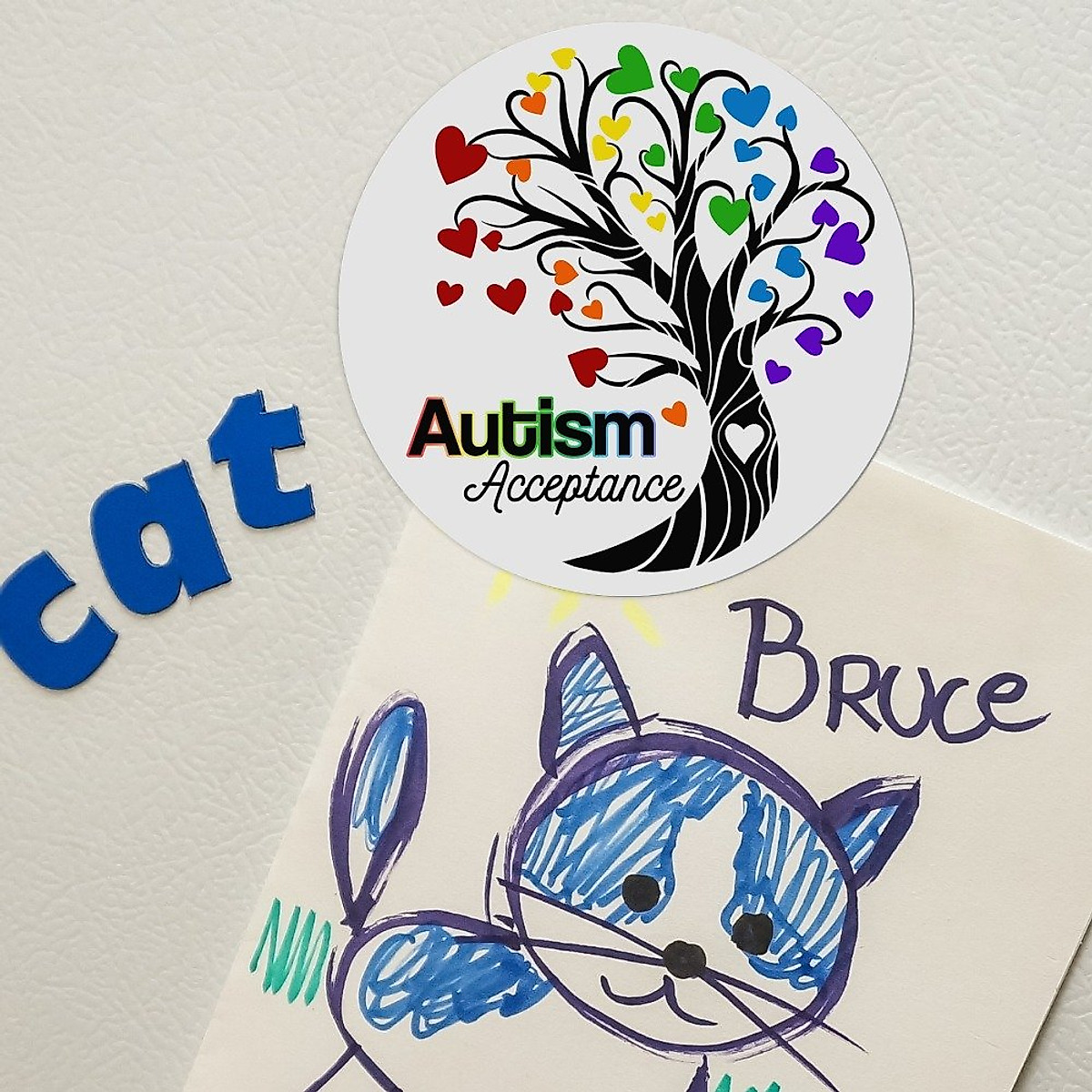 Autism Acceptance Tree of Life with Hearts Automotive Car Refrigerator Locker Vinyl Circle Magnet