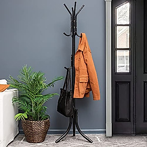 Mind Reader COATRACK11 Standing Metal Coat Rack Hat Hanger 11 Hook for Jacket, Purse, Scarf, Umbrella Tree Stand, Black