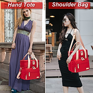 Weitars Lunch Bag for Women, Loncheras Para Mujer Waterproof Reusable Large Dual Compartment Lunch Box Wide-Open Cooler Tote Bag For Teacher Nurse Office Working Picnic Hiking (15L) (Red)