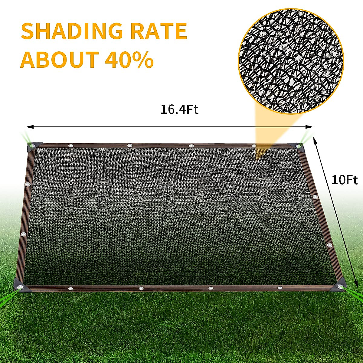 40% Shade Cloth Garden Shade Mesh Net with Grommets - Sun Shade Cover for Pergola, Patio Plants, Greenhouse, Chicken Coop, Outdoor (10Ft x 16.4Ft)