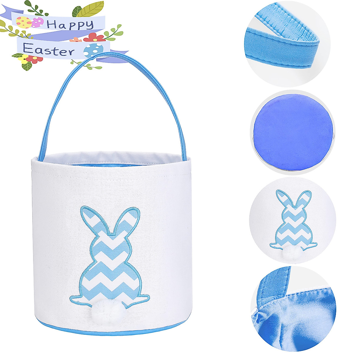 Easter Baskets for Kids 2 Packs Easter Egg Hunt Baskets for Boys and Girls Easter Bunny Candy Storage Gift Basket Easter Day Decorations (Stripe Multi+Blue)