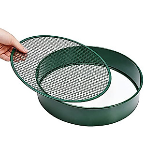 Soil Sieve Garden Riddle Sieve 12" Diameter, Fine Mesh Soil Sieve, Potting Sieve with 4 Interchangeable Filter Mesh Sizes 3,6,9,12mm and Shovel