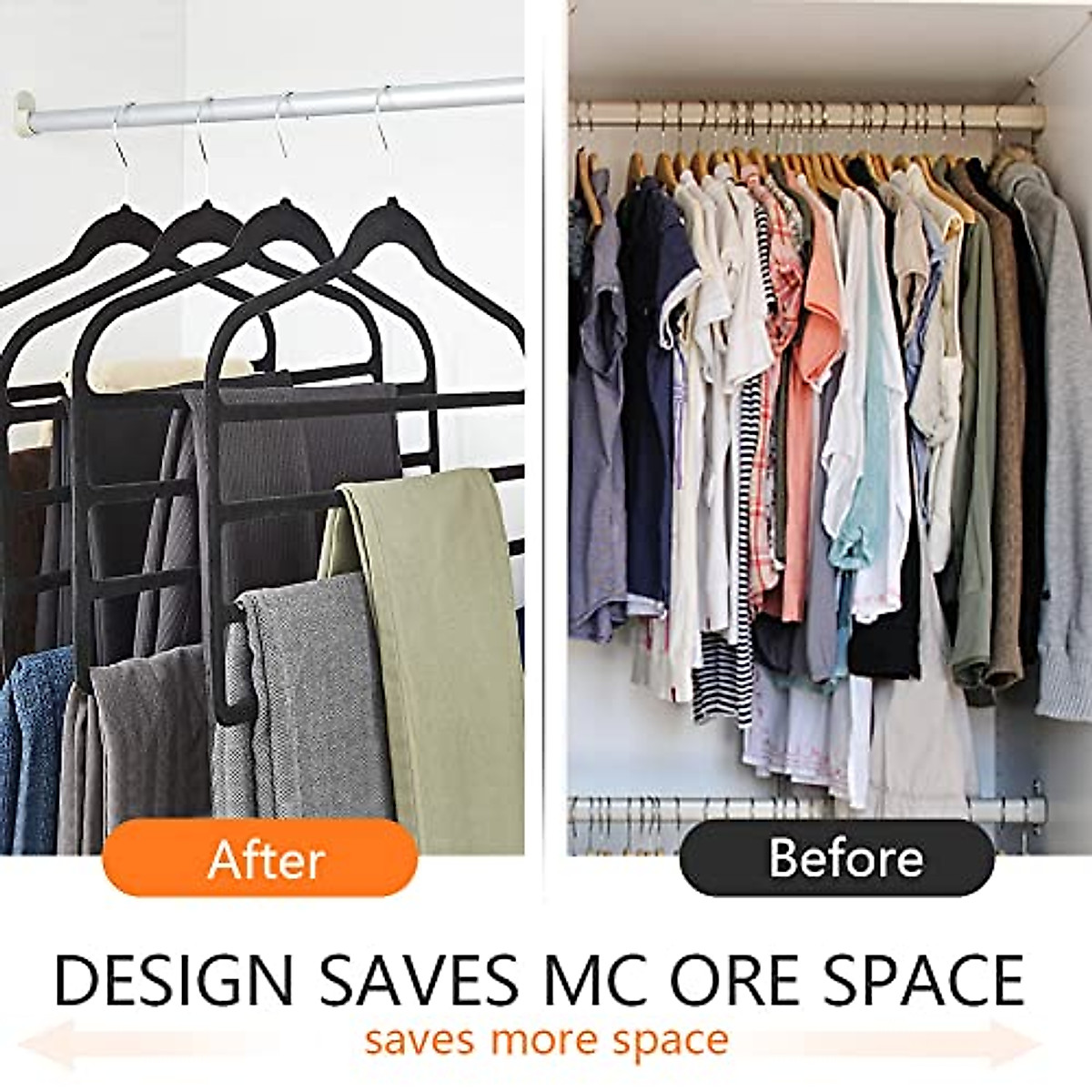 Pants Hangers Space Saving, Non-Slip Velvet Pants Hangers Multi-Layer, Durable Velvet Clothes Hangers Closet Organizer for Pants Jeans Scarf Tie (2Pcs)