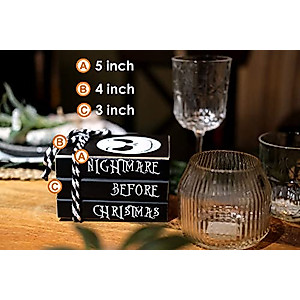 LIVDUCOT Mini Black Halloween Tiered Tray Decor Wood Decorative Book Stack-5x4x3" Rustic Farmhouse Fake Wooden Books for Home Table Decorations Nightmare Before Christmas & This is Halloween Sign