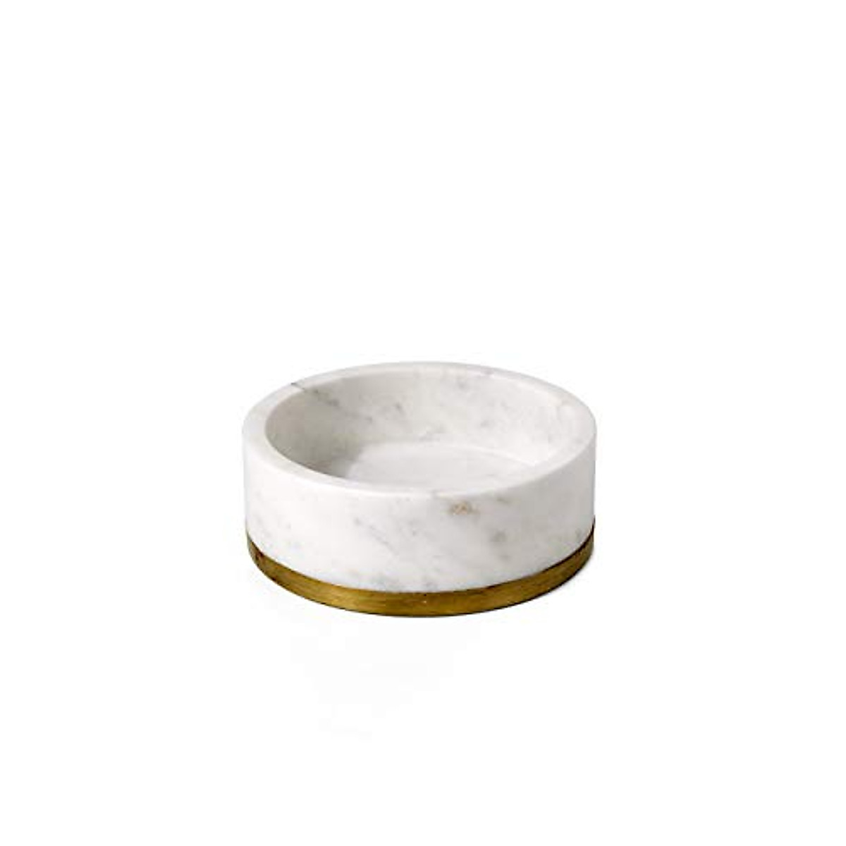 Serene Spaces Living White Marble Bowl with Brass Ring, Decorative Multi-Purpose Bowl- Use as Centerpiece Bowl, Fruit Bowl, Medium Size Measures 2" Tall and 6" Diameter