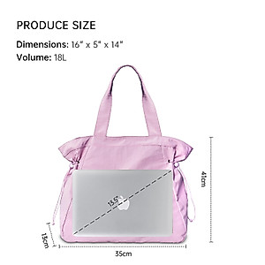 ilyswee Nylon Tote Bag for Women, Large Shoulder Bag Medium Hobo Bag, Lightweight Waterproof Gym Tote, 18L Side-Cinch Shopper Handbags for Work College Travel Casual, Purple Pink