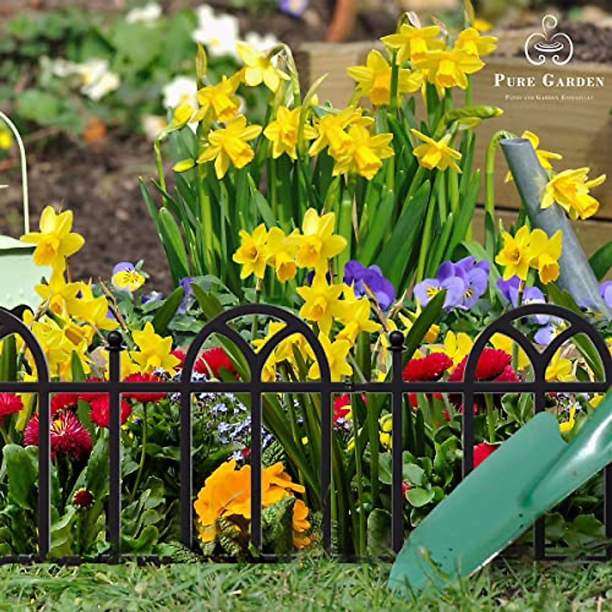 Pure Garden 82-YJ463 Flower Bed Set-4-Piece Modular Fence Panels Set for Landscape, Lawn, Garden Edging (Black)