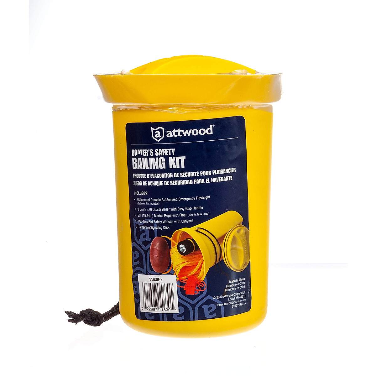 attwood Bailer Safety Kit - Flashlight Whistle Bailer & Line Bailer Safety Kit 11830-2 - Flashlight Whistle Bailer & Line, MULTI, One Size