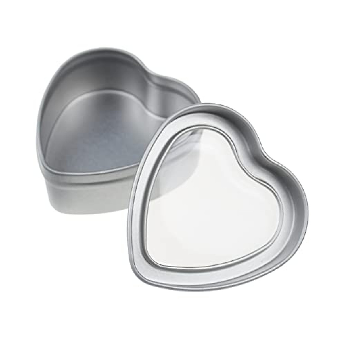 Thintinick 25-Pack 2oz Empty Heart Shaped Mini Metal Tins with Clear View Window Lids for Candle Making, Candies, Gifts & Treasures (Silver)
