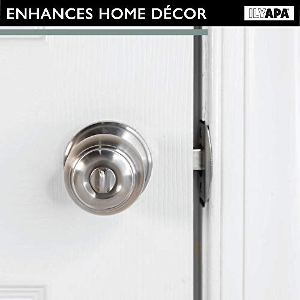 Ilyapa Privacy Door Knobs for Bed and Bath - Colonial Style, Satin Nickel Interior Keyless Turn Thumb Locking Round Door Handle, Satin Nickel, 10 Pack