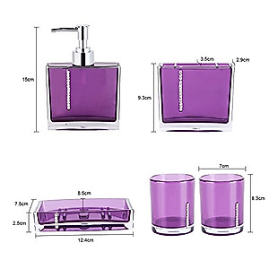 Yosoo 5 Pcs Bathroom Accessories Set Luxury Bath Vanity Set with Toothbrush Holder Containe Tumble Soap Dish Liquid Soap Lotion Pump Dispenser Purple Lotion Dispenser Soap Pump Toothbrush Cup