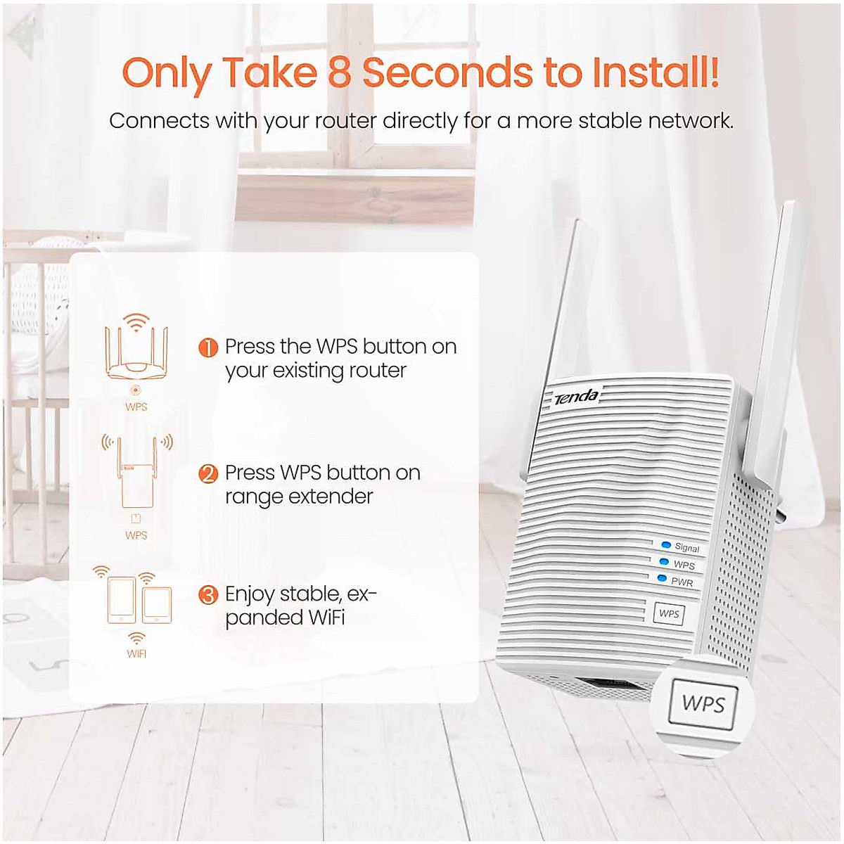 Tenda AC1200 WiFi Range Extender Gigabit WiFi Repeater with 100 Mbps LAN Port, Dual Banda 2.4GHz 300Mbps+5GHz 867Mbps, Hide SSID, WPS Function, Encryption Mode (A18)
