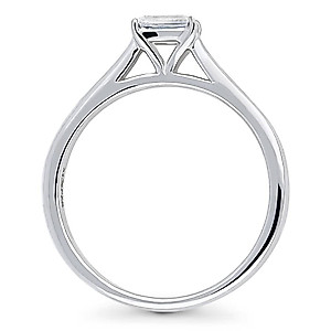 BERRICLE Sterling Silver Solitaire Wedding Engagement Rings 0.3 Carat Emerald Cut Cubic Zirconia CZ East-West Promise Ring for Women, Rhodium Plated Size 7