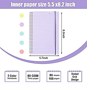 EOOUT 5 Pack Lined Spiral Notebook, 5.7" x 8.3" Journal for Women, Thick Plastic Cover, 160 Pages, 100gsm, Back to School, Office, Artist Writing/Drawing (Candy Colors)