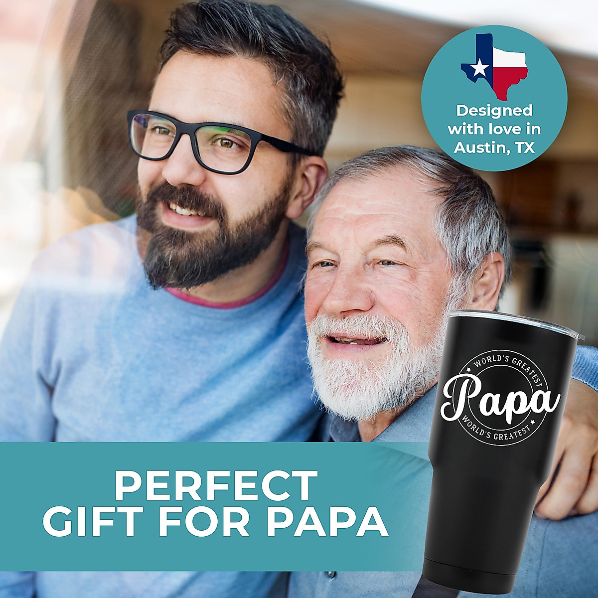 World's Greatest Papa Tumbler 30oz, Thoughtful Papa Gifts from Granddaughter and Grandson, Best Grandpa Presents from Grandkids, Ideal Present Picks for Birthday, Father's Day, Christmas, Gift Ready