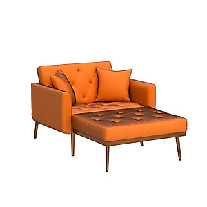 HomSof Adjustable Backrest Chaise Lounge Velvet Sofa Bed with Thick Padded, Convertible Reclining Chair with Rose Golden Metal Legs