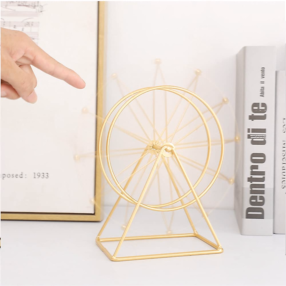 Faddare Modern Ferris Wheel Ornament Tabletop Small Figurines Metal Art Home Decor Living Room Bookshelf Decorations Object(Gold Square Base)