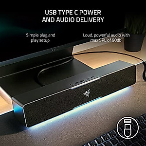 Razer Leviathan V2 X: PC Soundbar with Full-Range Drivers - Compact Design - Chroma RGB - USB Type C Power and Audio Delivery - Bluetooth 5.0 - for PC,-Laptop, Smartphones, Tablets & Nintendo Switch