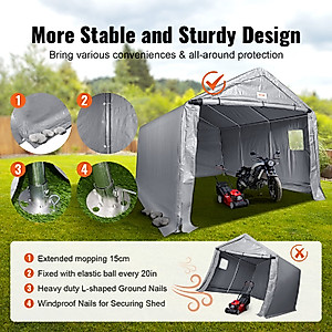 VEVOR Outdoor Portable Storage Shelter Shed, 10x15x8ft Heavy Duty Instant Garage Tent Canopy Carport with Roll-up Zipper Door and Ventilated Windows for Cars, Motorcycle, Bike, Garden Tools