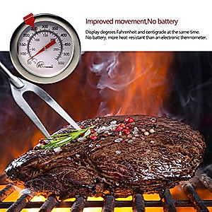 KT THERMO Deep Fry Thermometer With Instant Read,Dial Thermometer,6" Stainless Steel Stem Meat Cooking Thermometer,Best for Turkey,BBQ,Grill