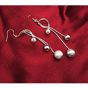 Comelyjewel 1pair Silver Earring Jewellery Woman Bohemian Style Sparkling Beads Long Pendant Ear Studs Dangle Lady Earring Lady Dress Accessories Love Gift Durable and Useful