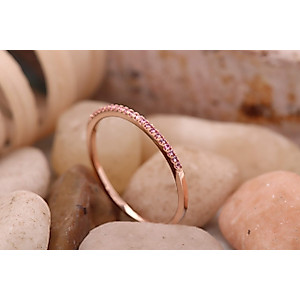 Dazzlingrock Collection 10K Round Pink Sapphire Ladies Anniversary Wedding Band Stackable Ring, Rose Gold, Size 7