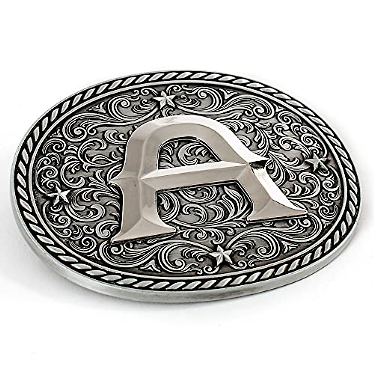 Western Cowboy/Cowgirl Initial Belt Buckle - Silver- Large, Letter Buckles For Men And Women M